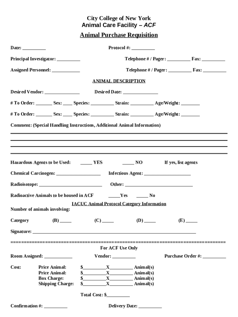 Animal Purchase Requisition Doc Template | pdfFiller