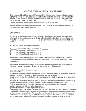 Fillable Online ACKTIVE FITNESS RENTAL AGREEMENT Fax Email Print ...