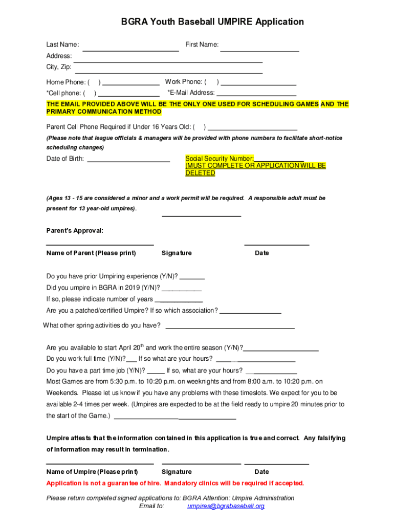 Fillable Online BGRA Youth Baseball UMPIRE Application7 - cloudfront ...