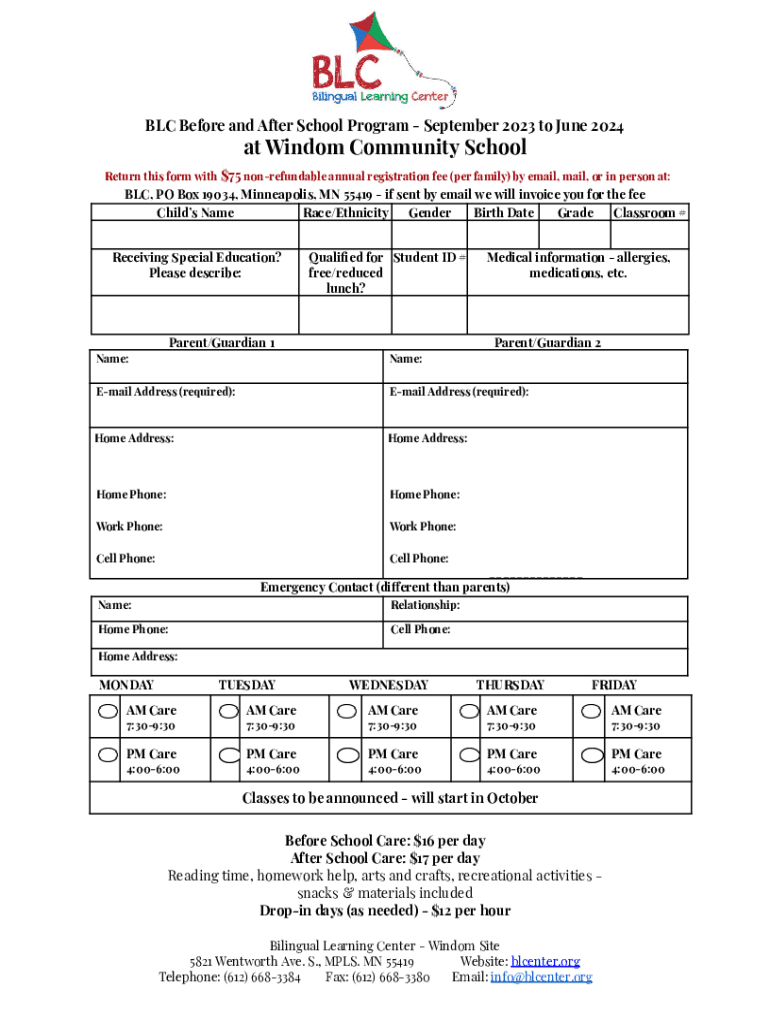 Fillable Online Summer Registration Form - B.E.C. Fax Email Print ...
