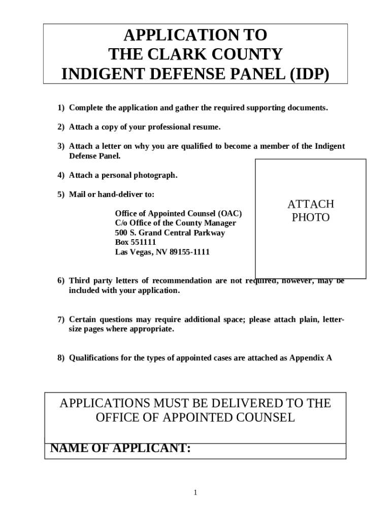INDIGENT DEFENSE PANEL (IDP) Doc Template | pdfFiller