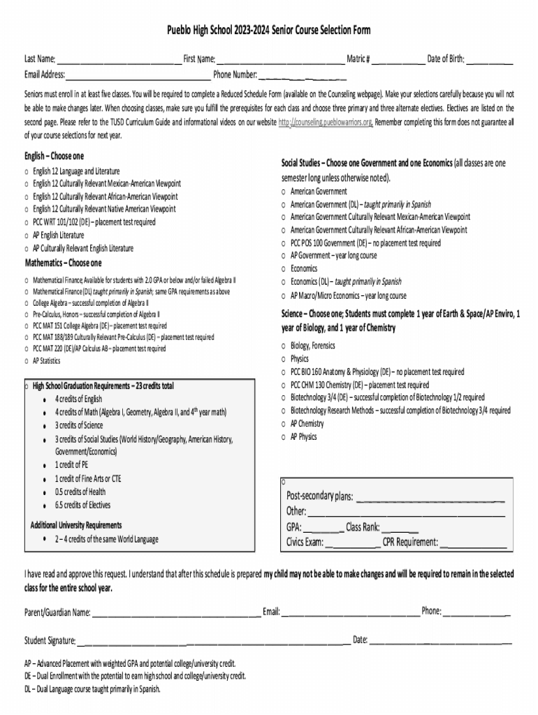 Fillable Online 2021-2022 Senior Course Selection Form Fax Email Print ...