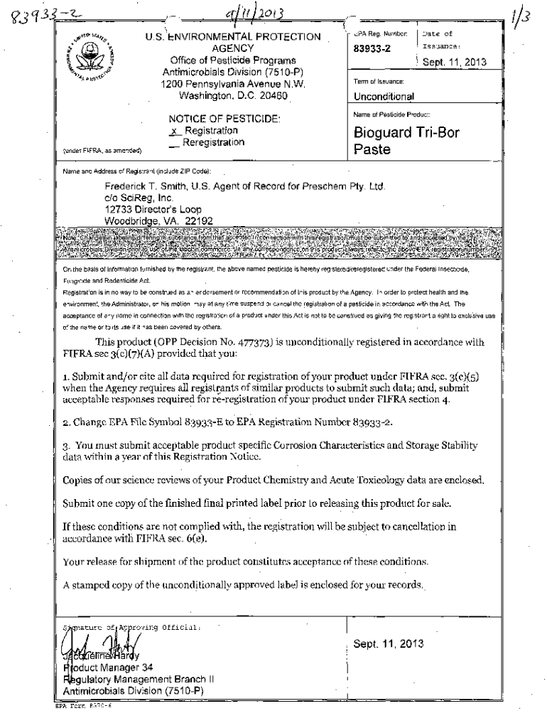 Fillable Online 40 CFR Part 167 -- Registration of Pesticide and Active ...