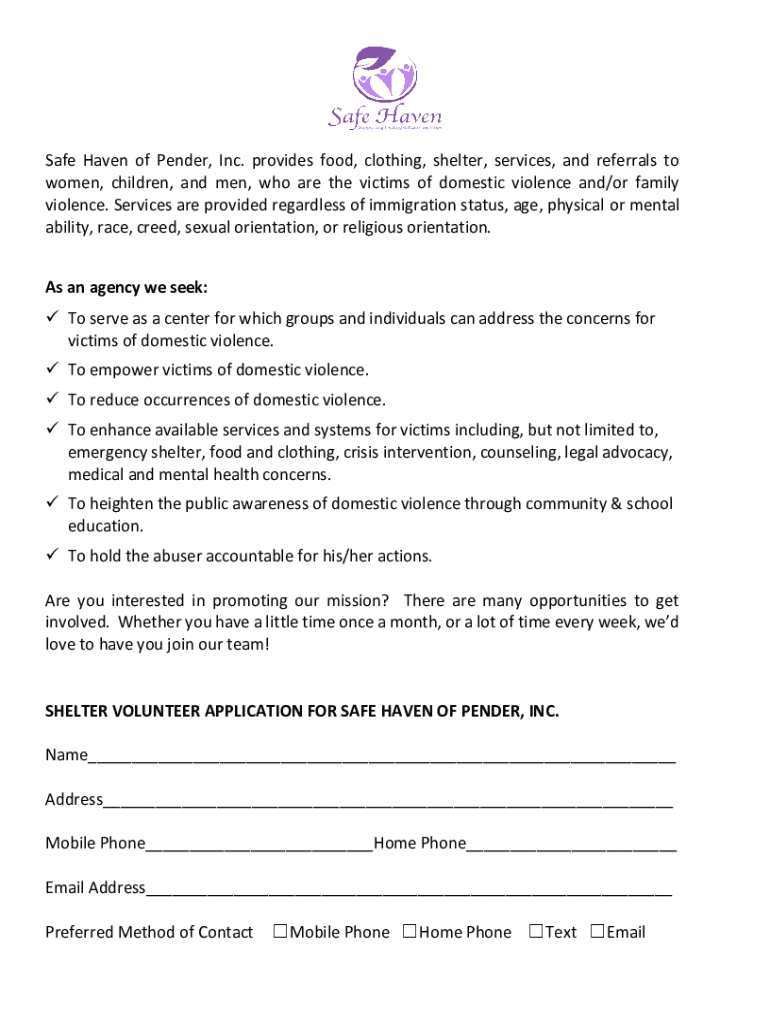 Fillable Online Domestic abuse refuge and resources.Safe Haven of ...