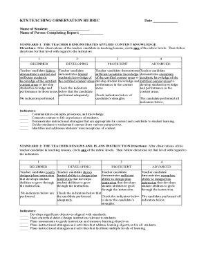 Fillable Online KTS TEACHING OBSERVATION RUBRIC Fax Email Print - pdfFiller