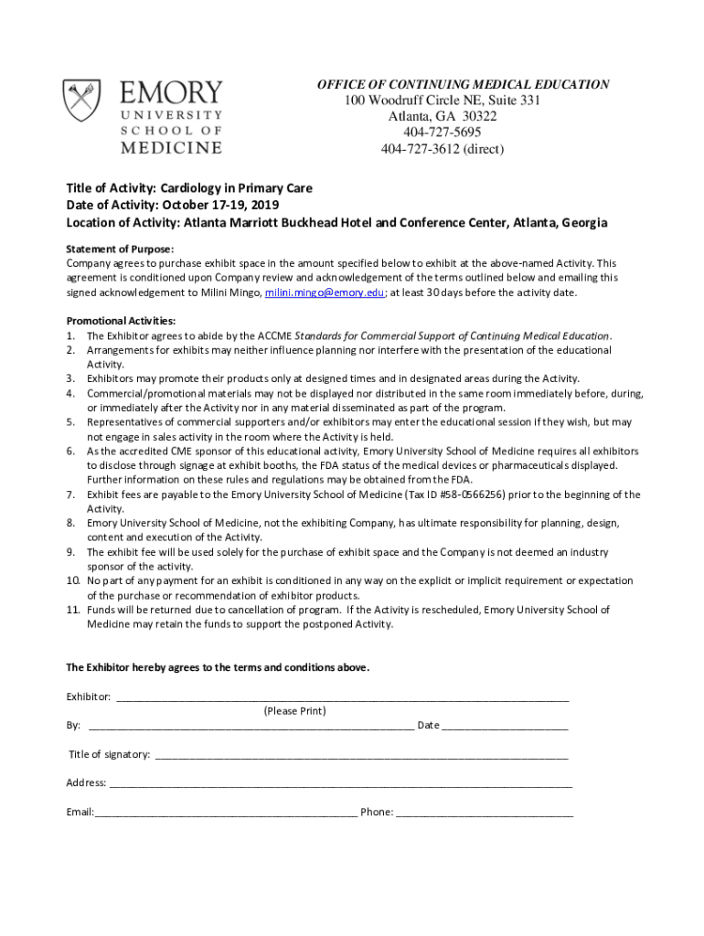Fillable Online Exhibit Agreement - Emory School of Medicine Fax Email ...