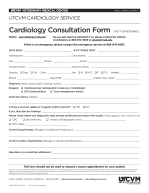 Fillable Online vetmed tennessee Cardiology Consultation Form (NOT FOR ...
