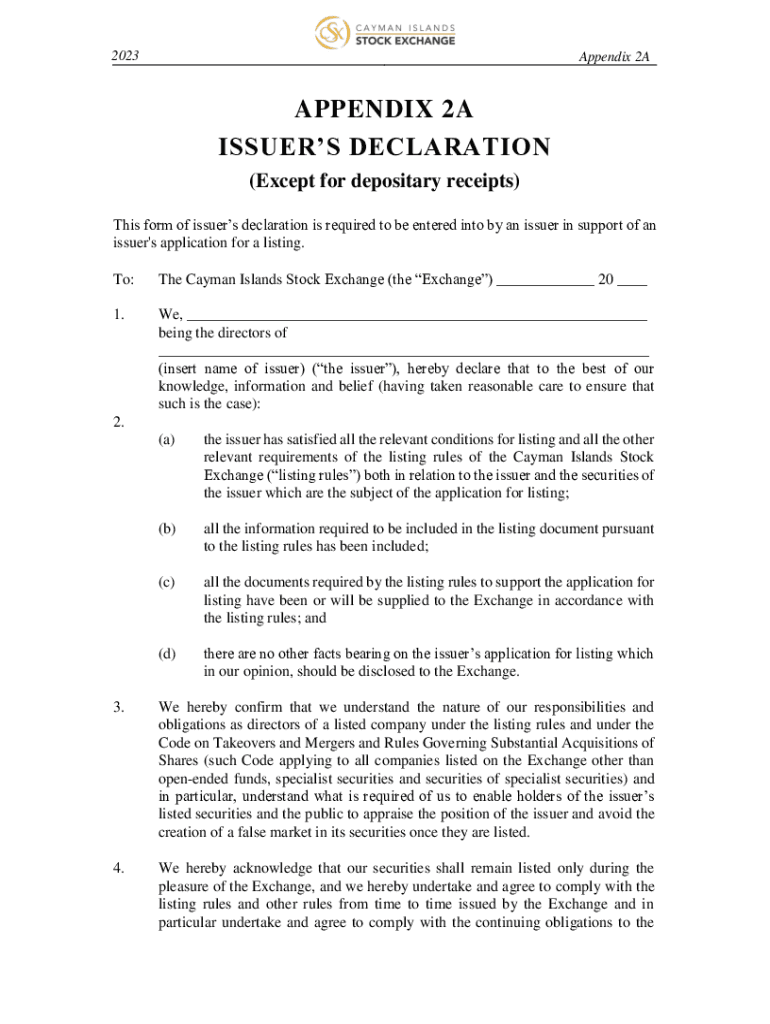 Fillable Online APPENDIX 2A ISSUER'S DECLARATION Fax Email Print - pdfFiller