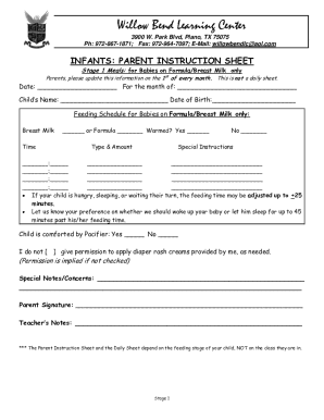 Fillable Online infants: parent instruction sheet Fax Email Print ...