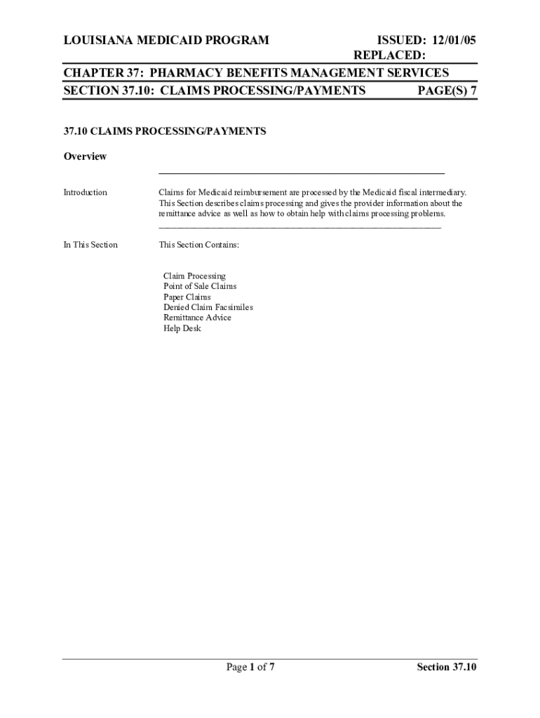 Fillable Online CLAIMS PROCESSING/PAYMENTS PAGE(S) 7 1 ... Fax Email Print - pdfFiller