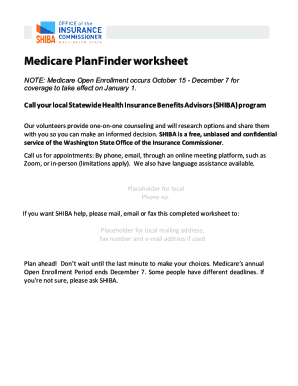 Fillable Online Medicare PlanFinder worksheet Fax Email Print - pdfFiller