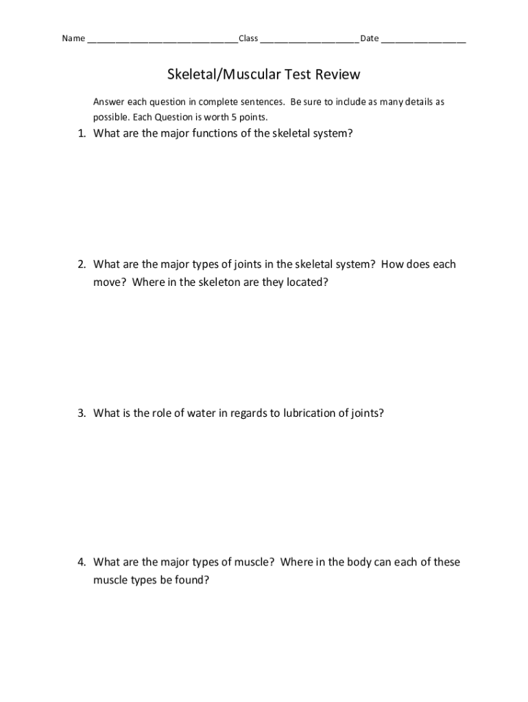 Fillable Online Human Skeletal and Muscular System Exam Review Fax ...