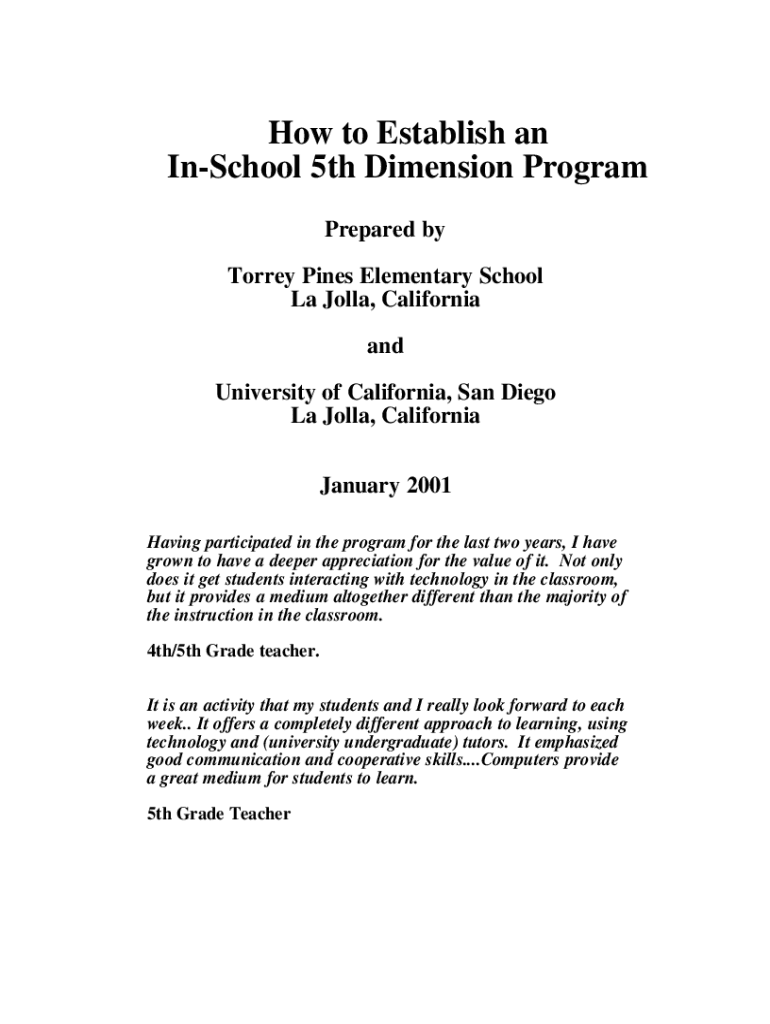 Fillable Online How to Establish an In-School 5th Dimension Program Fax ...
