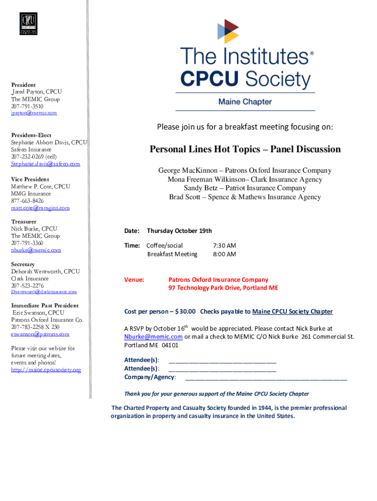 Fillable Online maine cpcusociety The Institutes CPCU Society ...