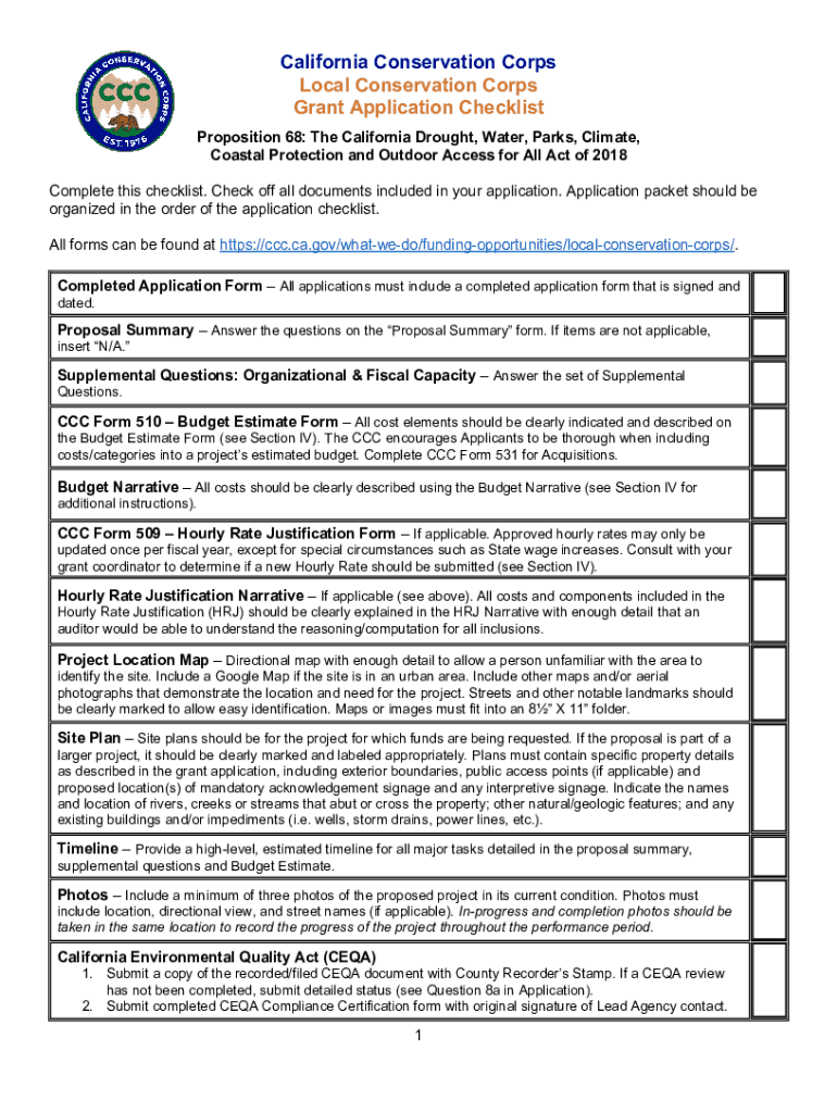 Fillable Online ccc ca Local Conservation Corps Grant Application Checklist Fax Email Print ...
