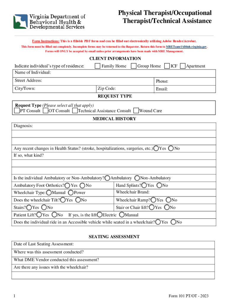 Fillable Online dbhds virginia Physical Therapist/Occupational ...