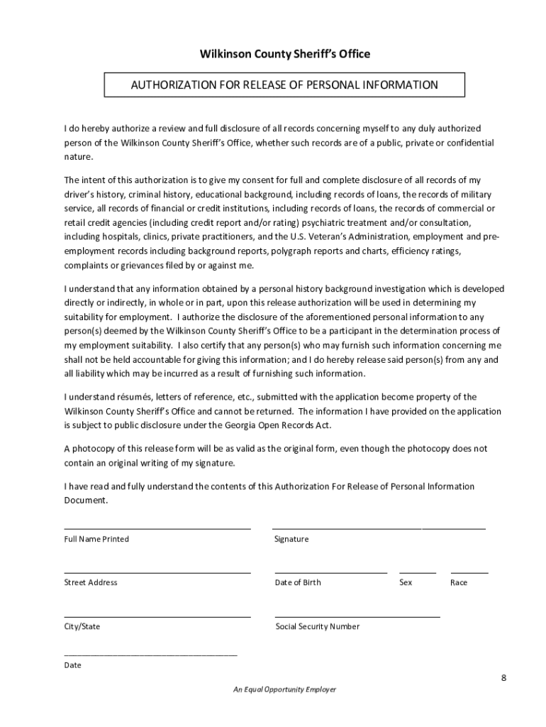 Fillable Online authorization for release of personal information Fax Email Print - pdfFiller