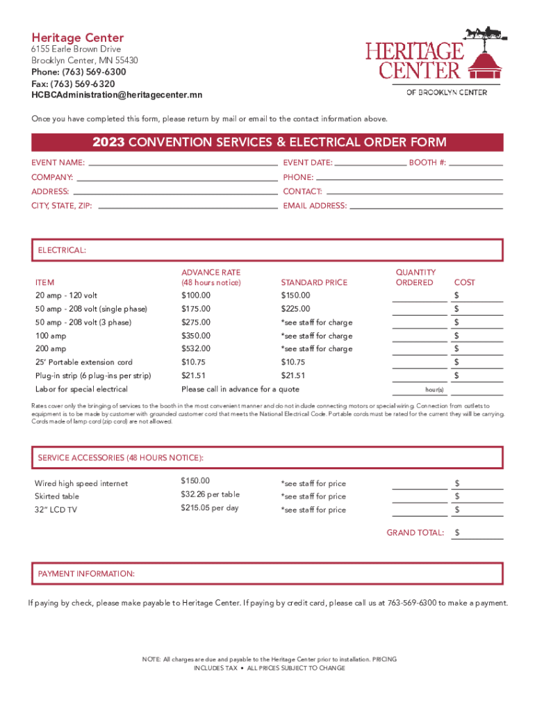 Fillable Online 2022 Convention Services & Electrical Order Form Fax Email Print - pdfFiller