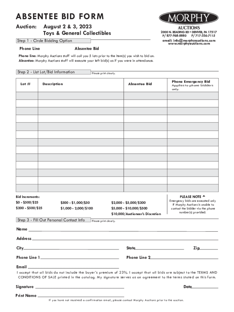 Fillable Online Brzostek Real Estate Auction Co., Inc. - Absentee Bid ...