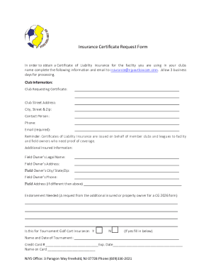 Fillable Online General Liability Insurance Certificate (COI) Fax Email ...