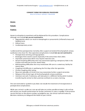 Fillable Online CONSENT FORM FOR SURGICAL PROCEDURE Owner Fax Email Print - pdfFiller