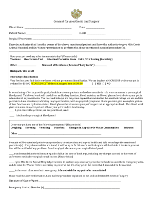 Fillable Online Anesthetic Procedure / Surgery Consent Form Fax Email ...
