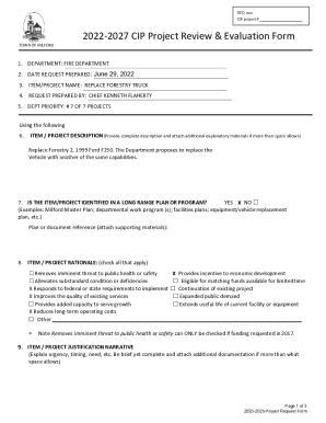 Fillable Online 2022-2027 CIP Project Review & Evaluation Form Fax ...