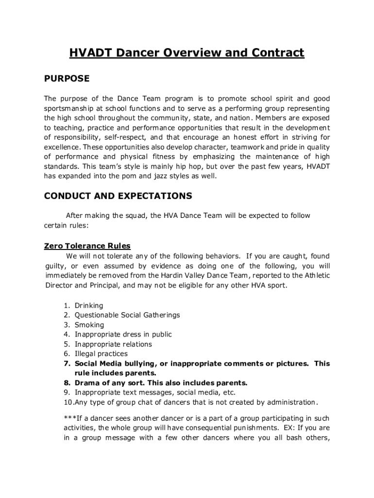 Fillable Online HVADT Dancer Overview and Contract - Hardin Valley Dance Fax Email Print - pdfFiller
