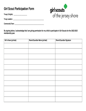 Fillable Online Girl Scout Participation Form MY23 Fax Email Print ...