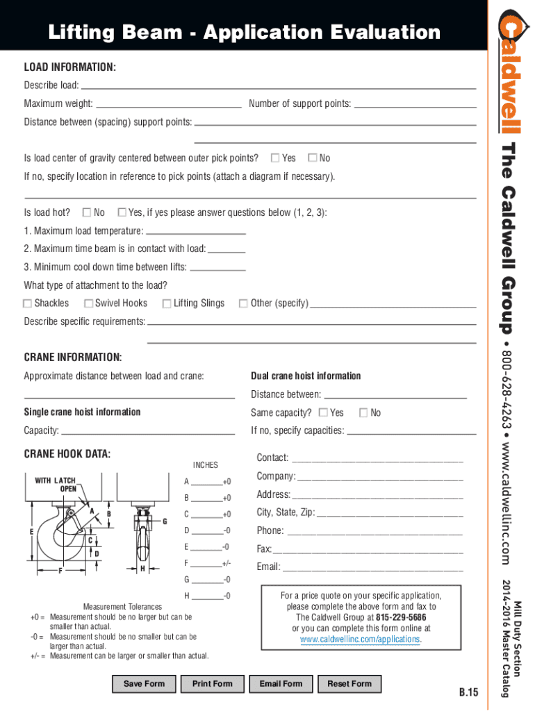 Fillable Online Lifting Beams - Application Evaluation Fax Email Print ...