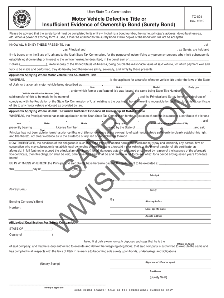 Fillable Online TC-824, Motor Vehicle Defective Title or Fax Email ...