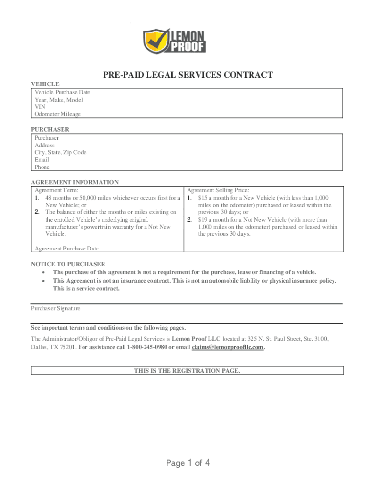 Fillable Online Page 1 of 4 PRE-PAID LEGAL SERVICES CONTRACT Fax Email ...