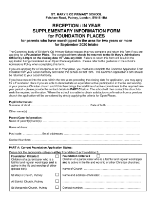 Fillable Online SUPPLEMENTARY INFORMATION FORM for IN YEAR ... Fax ...