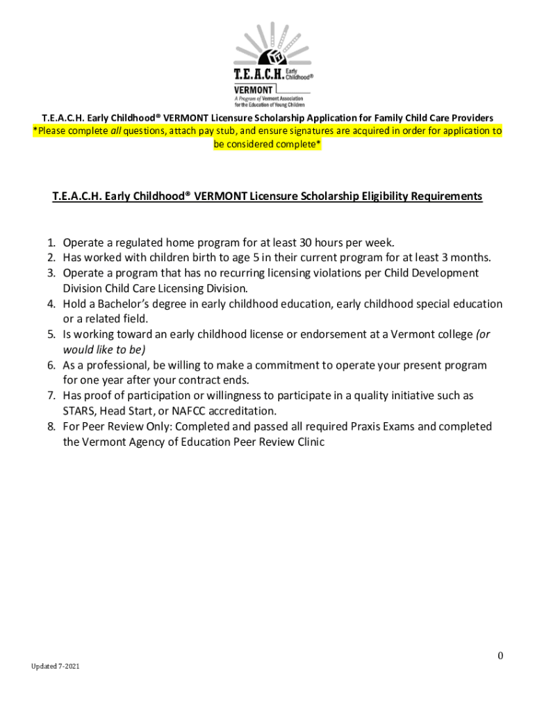 Fillable Online T.E.A.C.H. Early Childhood VERMONT Program Fax Email Print - pdfFiller