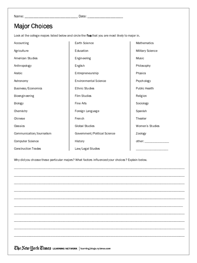 Fillable Online Major Choices Fax Email Print - pdfFiller