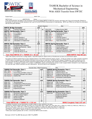 Fillable Online TAMUK Bachelor of Science in Mechanical Engineering Fax Email Print - pdfFiller