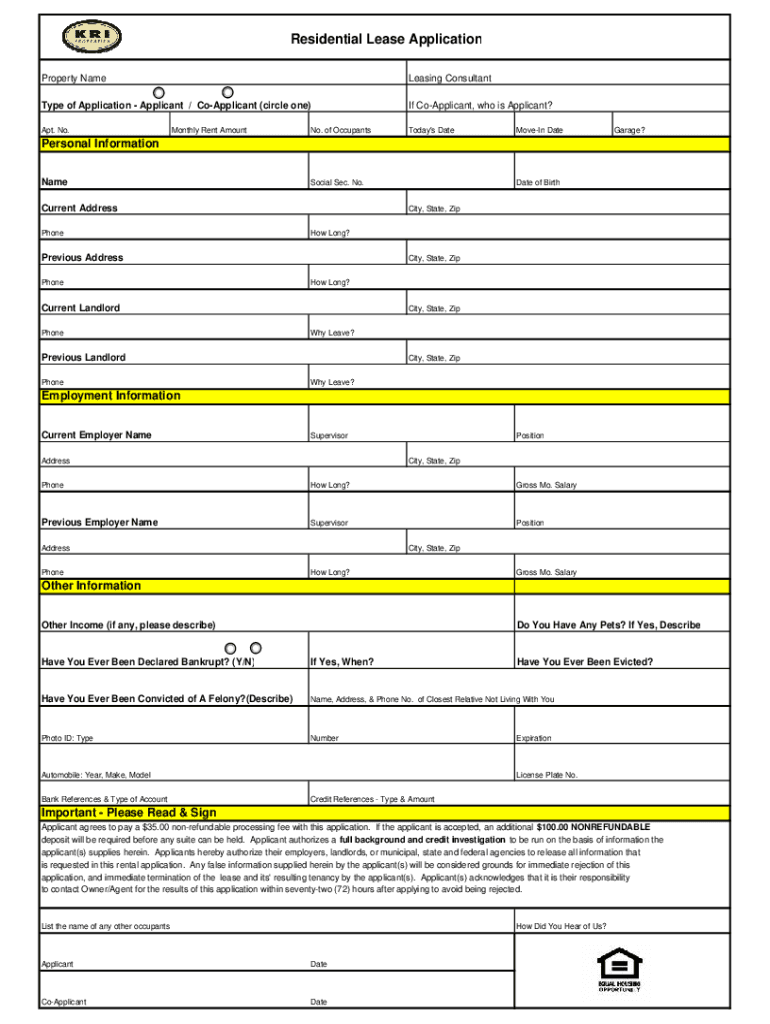 Fillable Online Rental Application with Co-Applicant Form Template Fax ...