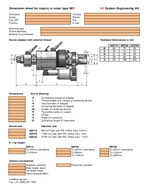 Fillable Online Dimension sheet for inquire or order type SEP Fax Email ...