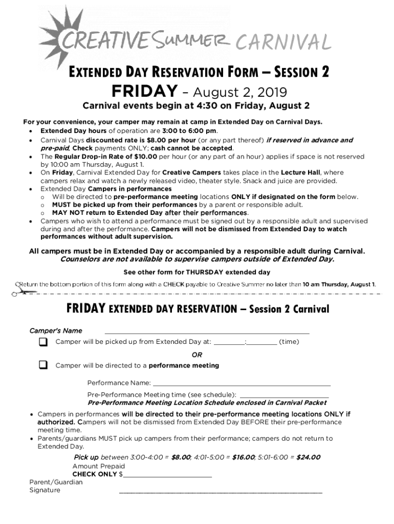 Fillable Online EXTENDED DAY RESERVATION FORM SESSION 2 Fax Email Print ...