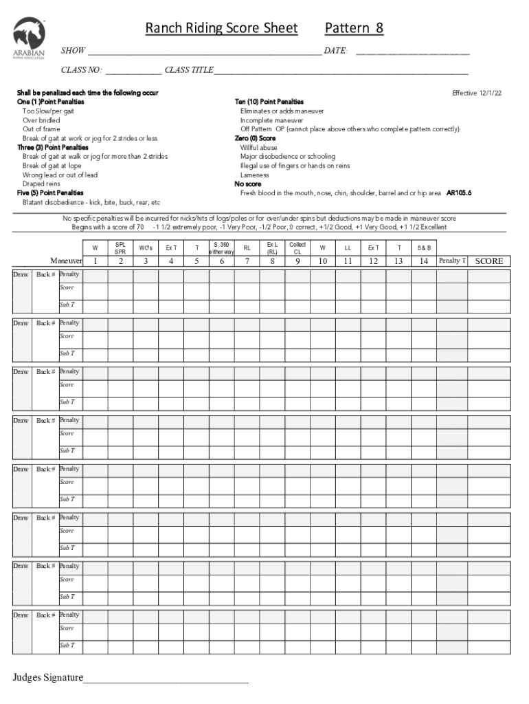 Fillable Online Ranch Riding Score Sheet - Pattern 8 Fax Email Print ...