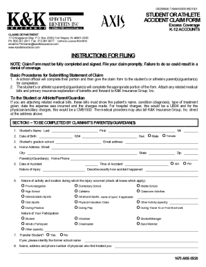 Fillable Online Student or Athlete Accident Claim Form Fax Email Print ...
