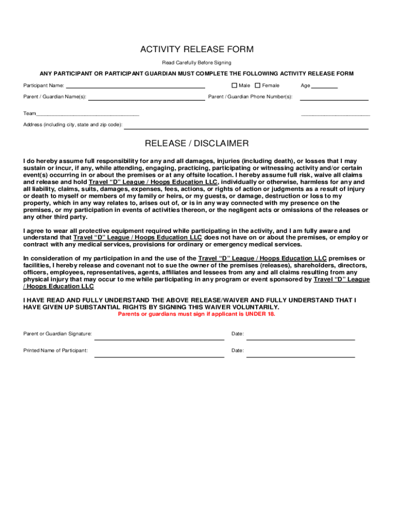 Fillable Online activity release form Fax Email Print - pdfFiller
