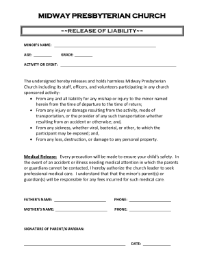 Fillable Online Church Event Liability Release Form Fax Email Print ...