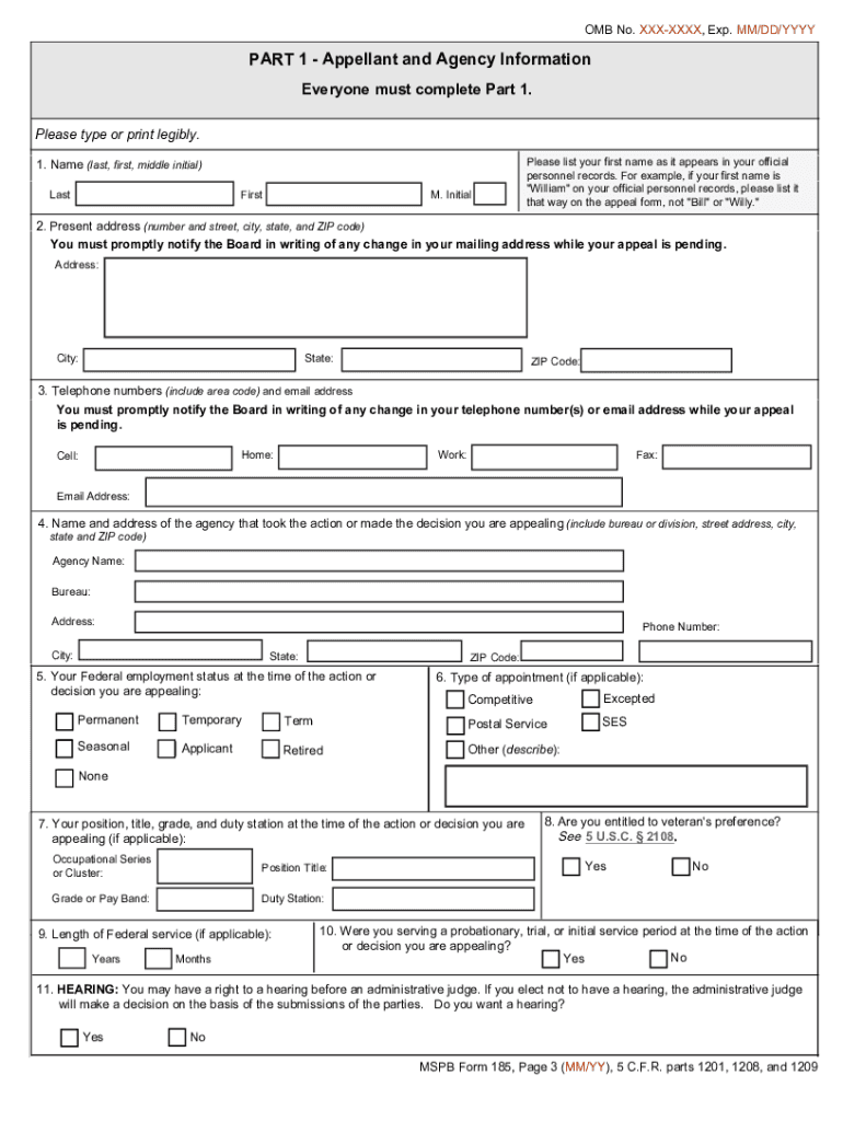 Fillable Online Sample MSPB Form 185 Attached Fax Email Print - pdfFiller