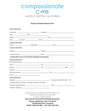 Fillable Online Hospice Evaluation Request Form Fax Email Print - pdfFiller