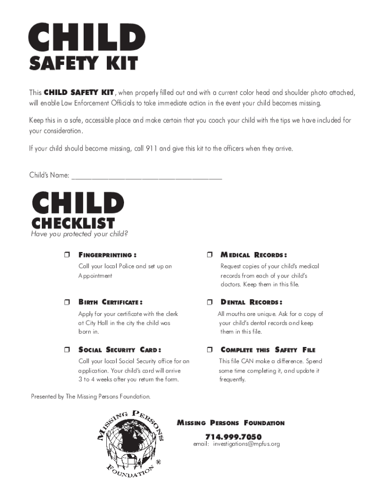 Fillable Online Parents warned of free child safety kit scams Fax Email ...