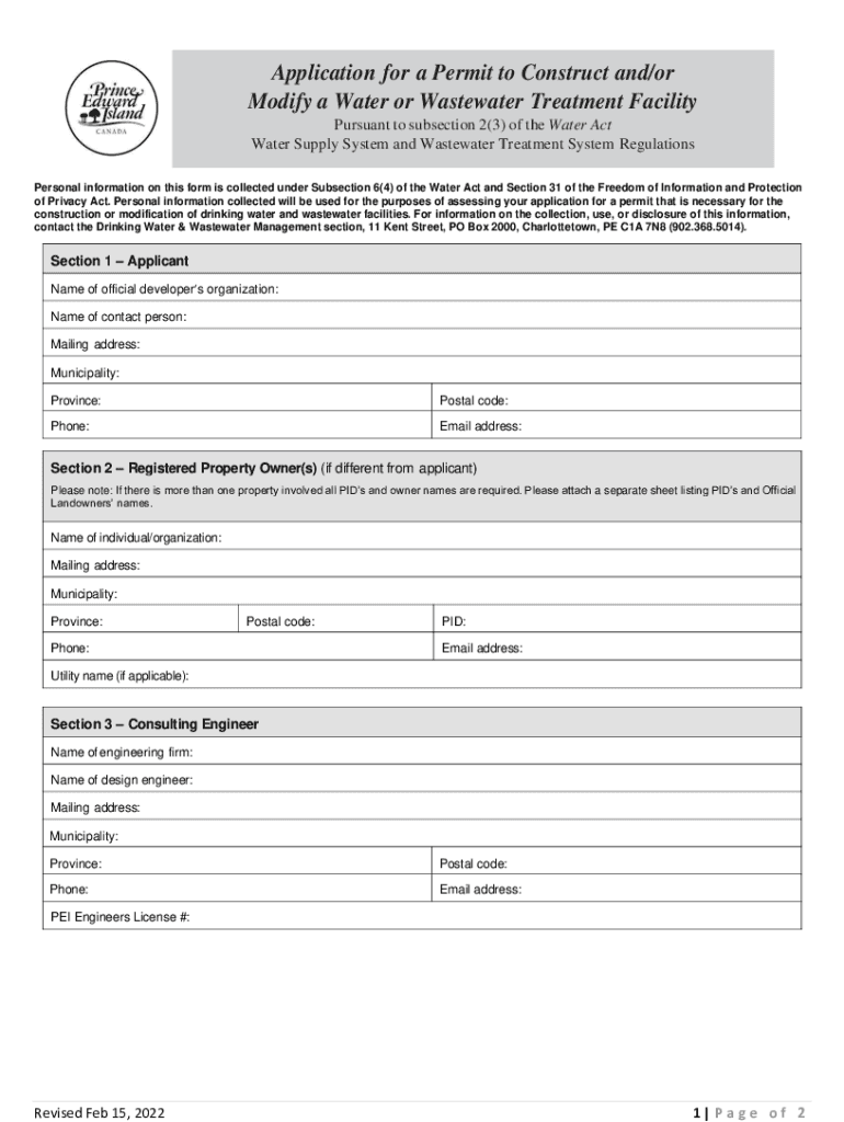 Fillable Online Application for a Permit to Construct and/or Modify a ...