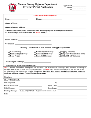 Fillable Online Monroe County Highway Department Driveway Permit ...