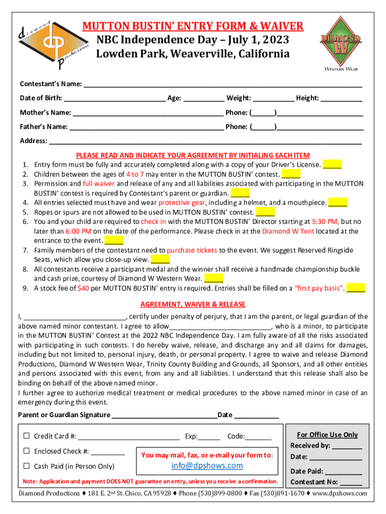 Fillable Online Mutton Bustin' Entry / Release Form Fax Email Print ...