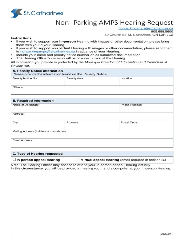 Fillable Online 3---Non-Parking-AMPS-HEARING-REQUEST-FORM- ... Fax ...